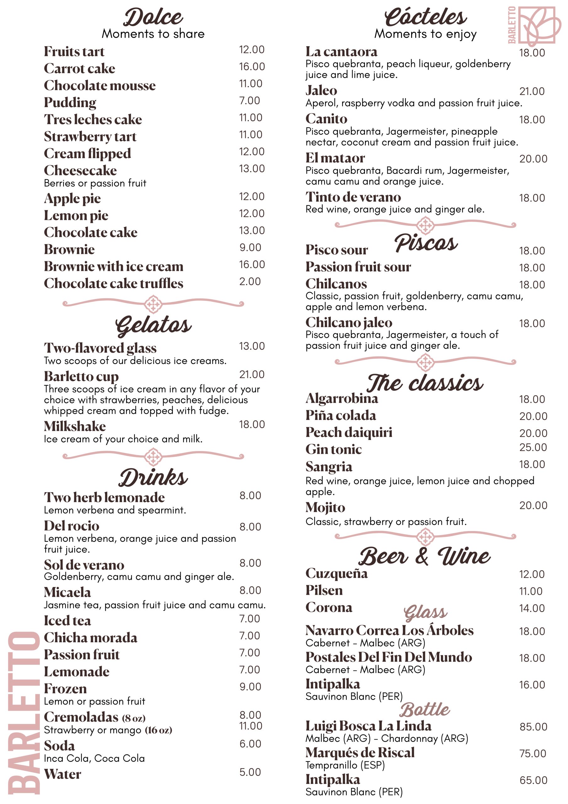 Our menu – Barletto